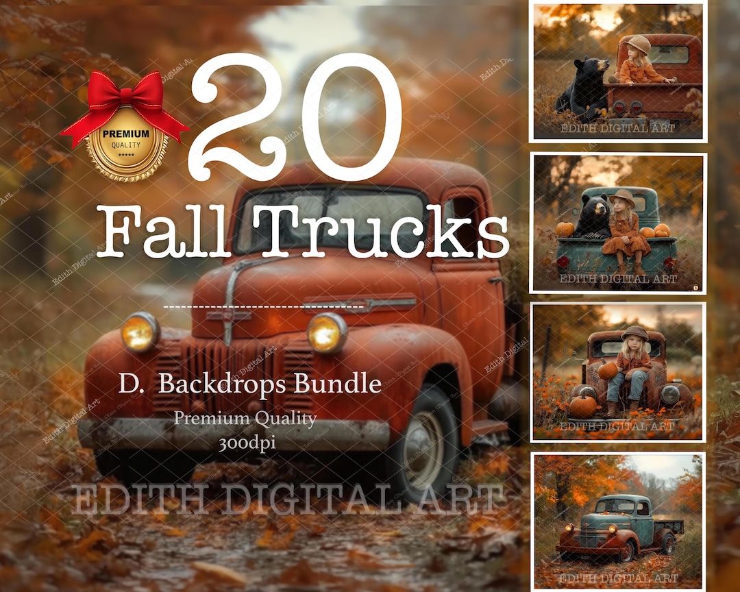 Fall Truck Digital Backdrop Bundle: Autumn Harvest Portrait (digital ...