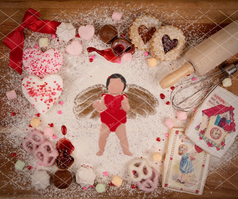 Valentine's Flour Angels Digital Backdrop Background | Etsy