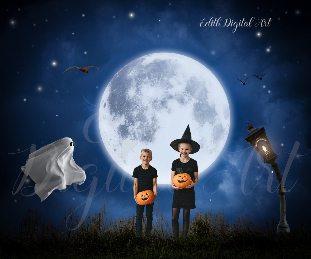 Halloween Backdrop for Kids Ghost Digital Background - Etsy