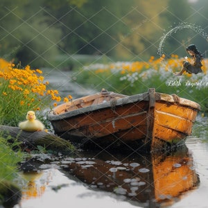 Boat Digital Backdrop Photography, Spring Blossom Woodland, Easter ...