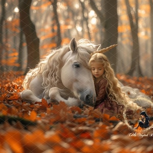 Unicorn Background Digital, Enchanted Autumn Forest Landscape, Fantasy ...
