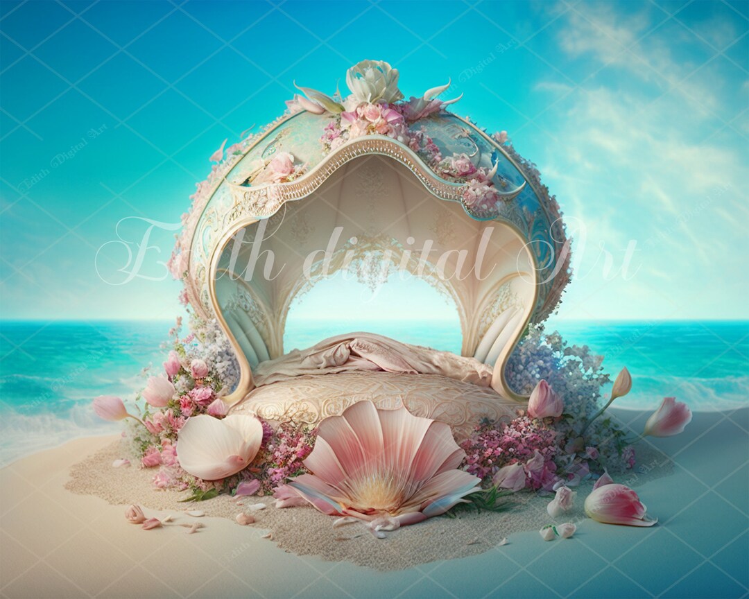 Mermaid Backdrop, Mermaid Shells Background Bed for Newborn, Maternity ...