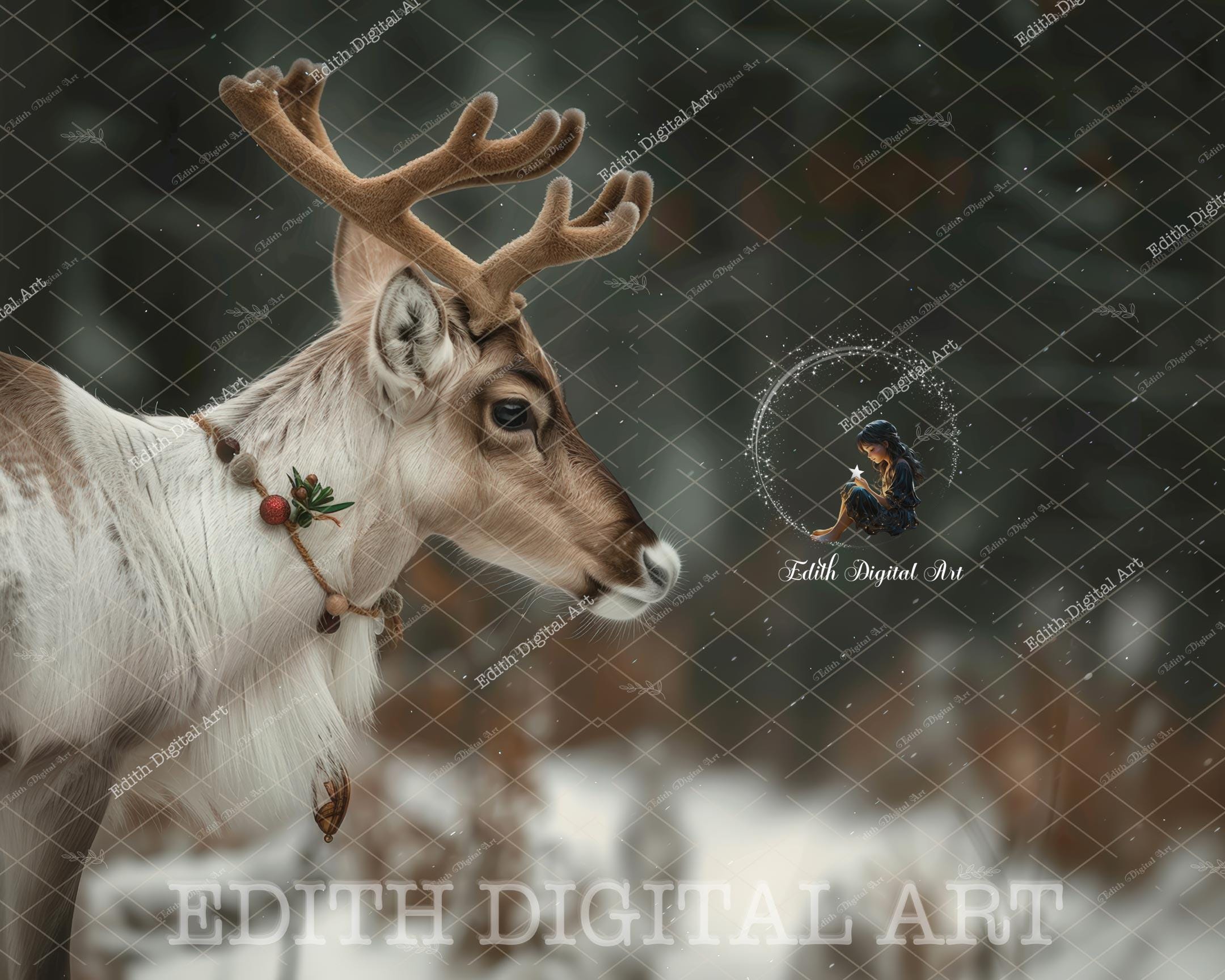 Reindeer Digital Backdrop, Snow Winter Woodlands Digital Baground ...