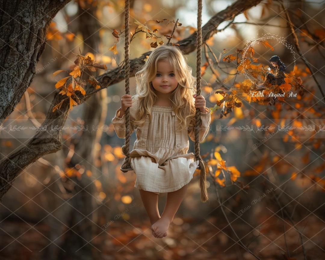 Autumn Swing Digital Backdrop for Photography Portraits, Fall Forest ...