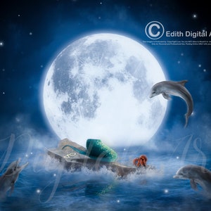 Mermaid Digital Background, Underwater Reef Mermaid Digital Backdrop ...