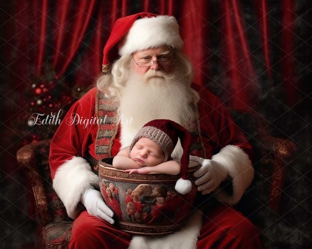 Santa Digital Backdrop, Newborn Backdrop Photography, Santa Holding a ...