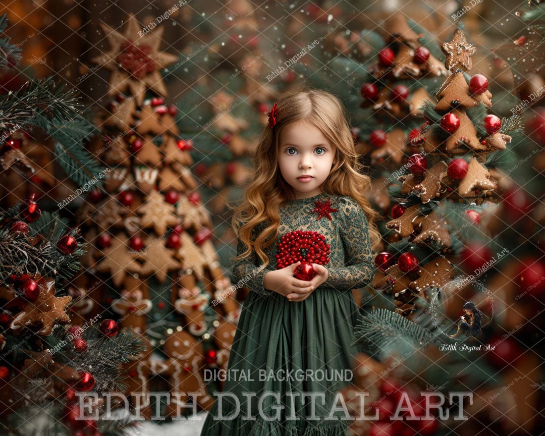 Gingerbread Christmas Tree, Digital Christmas Backdrop Composite, Xmas ...