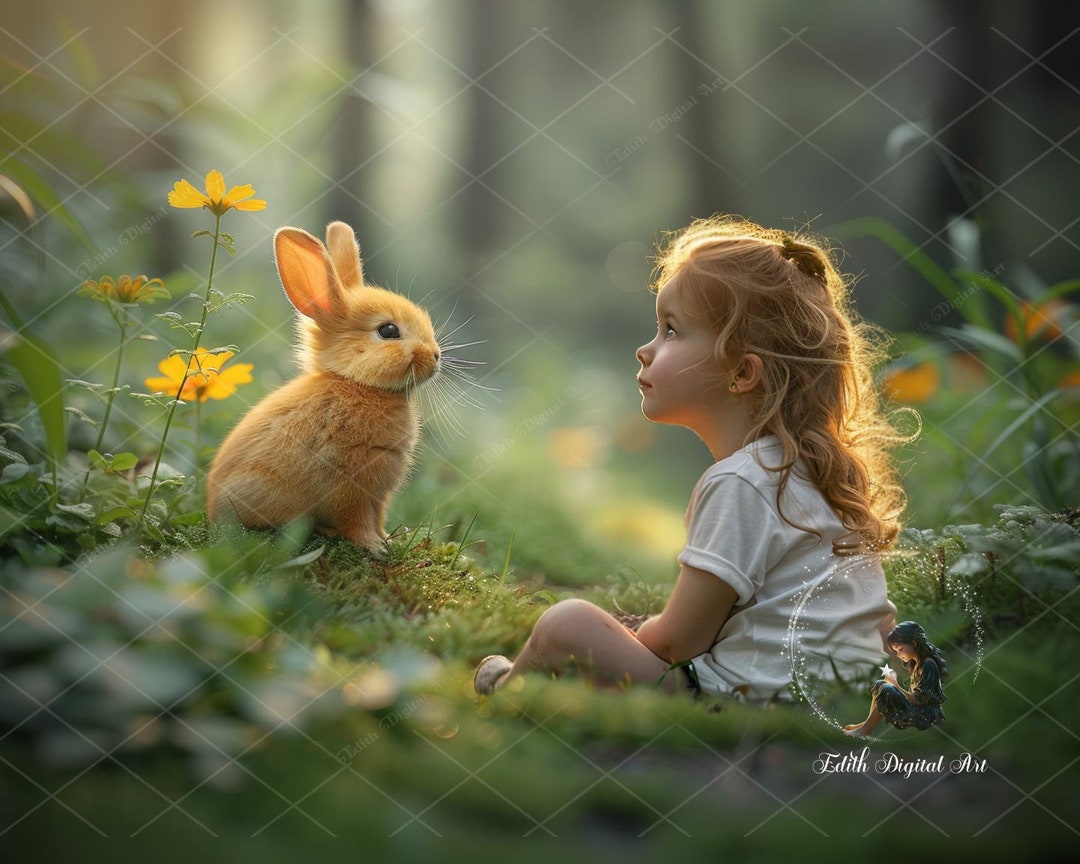 Easter Bunny at Summer Forest Road Photoshop Composite, Spring Digital ...