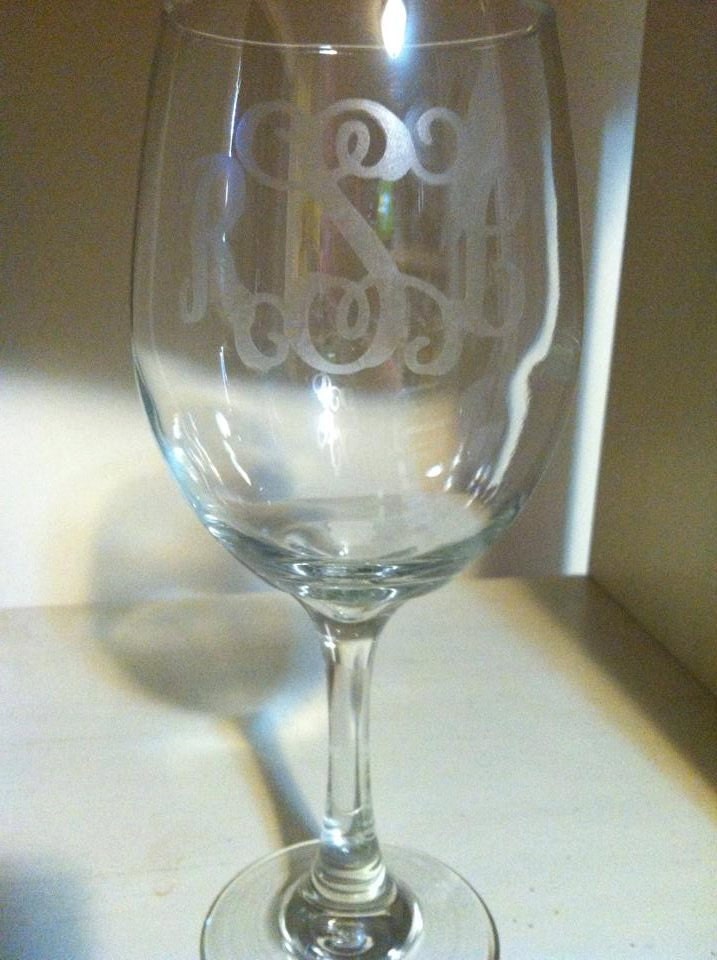 Glass Etched Wine Glass With Monogram - Etsy