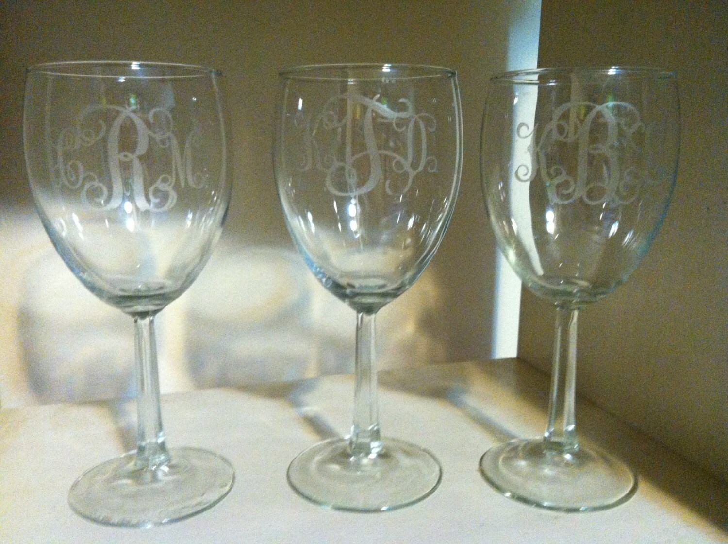 Glass Etched Wine Glass With Monogram - Etsy