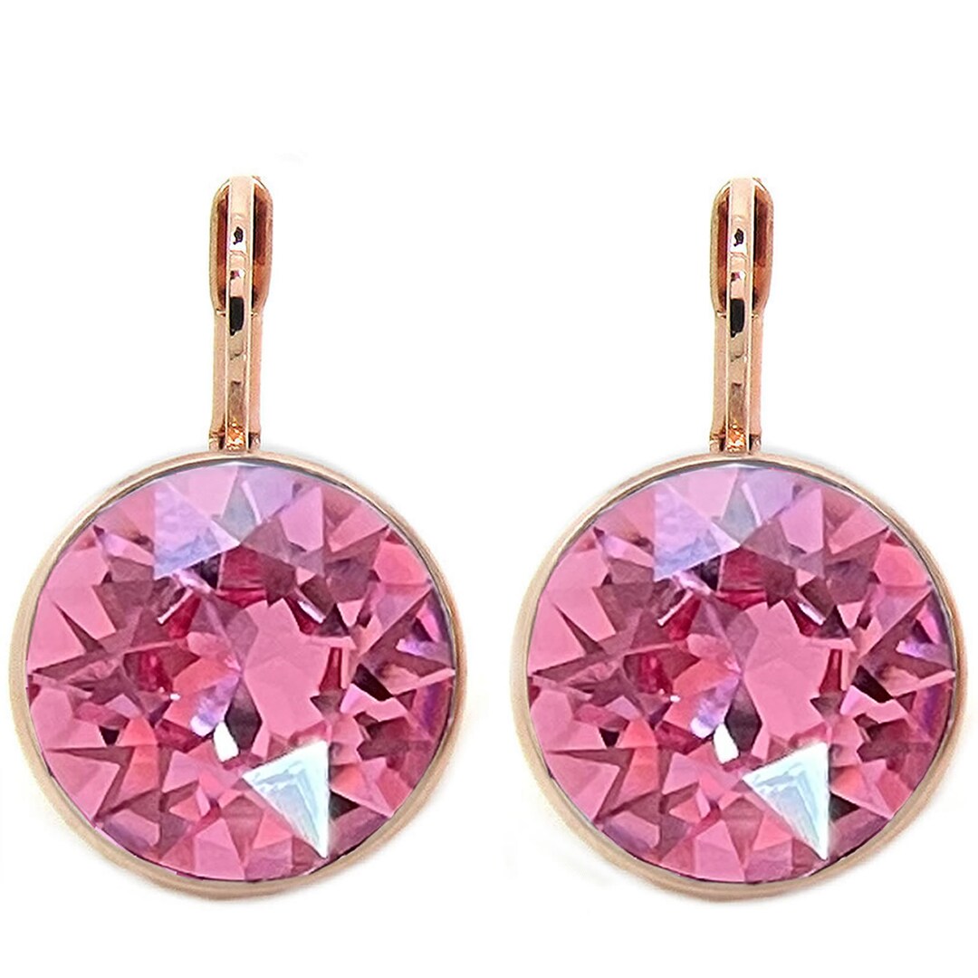 Rose Plated Rose Regular Round Bella Earrings Made With Genuine ...
