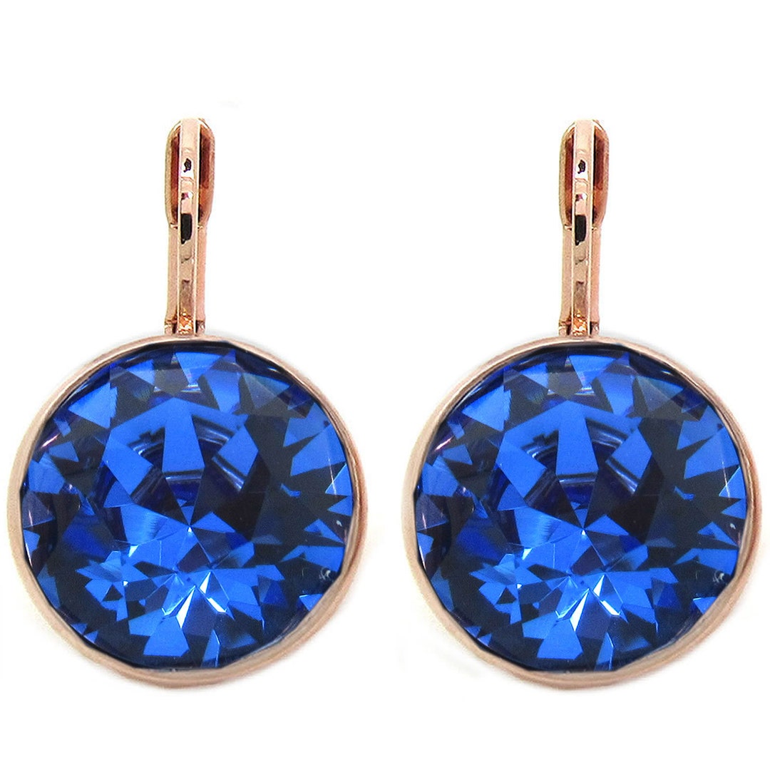 Sapphire Rose-plated Regular Round Bella Earrings Made With Genuine ...