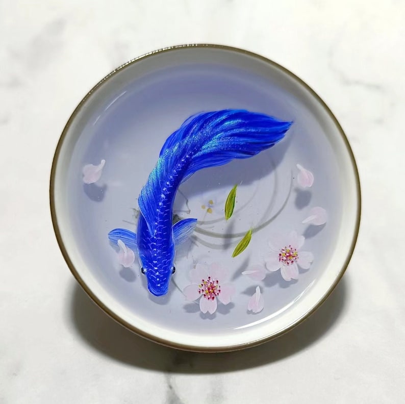 3D Resin Fish Painting – Chinese Teacup Table Decor - Etsy