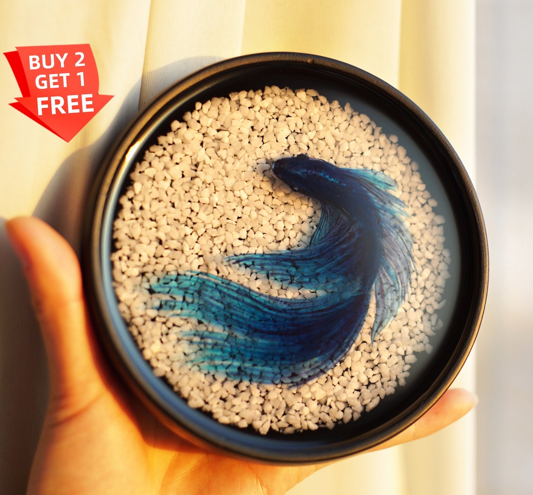 Handcrafted 3D Resin Betta Fish Painting - Unique Mini Aquarium Living Room Decor - Customizable ...