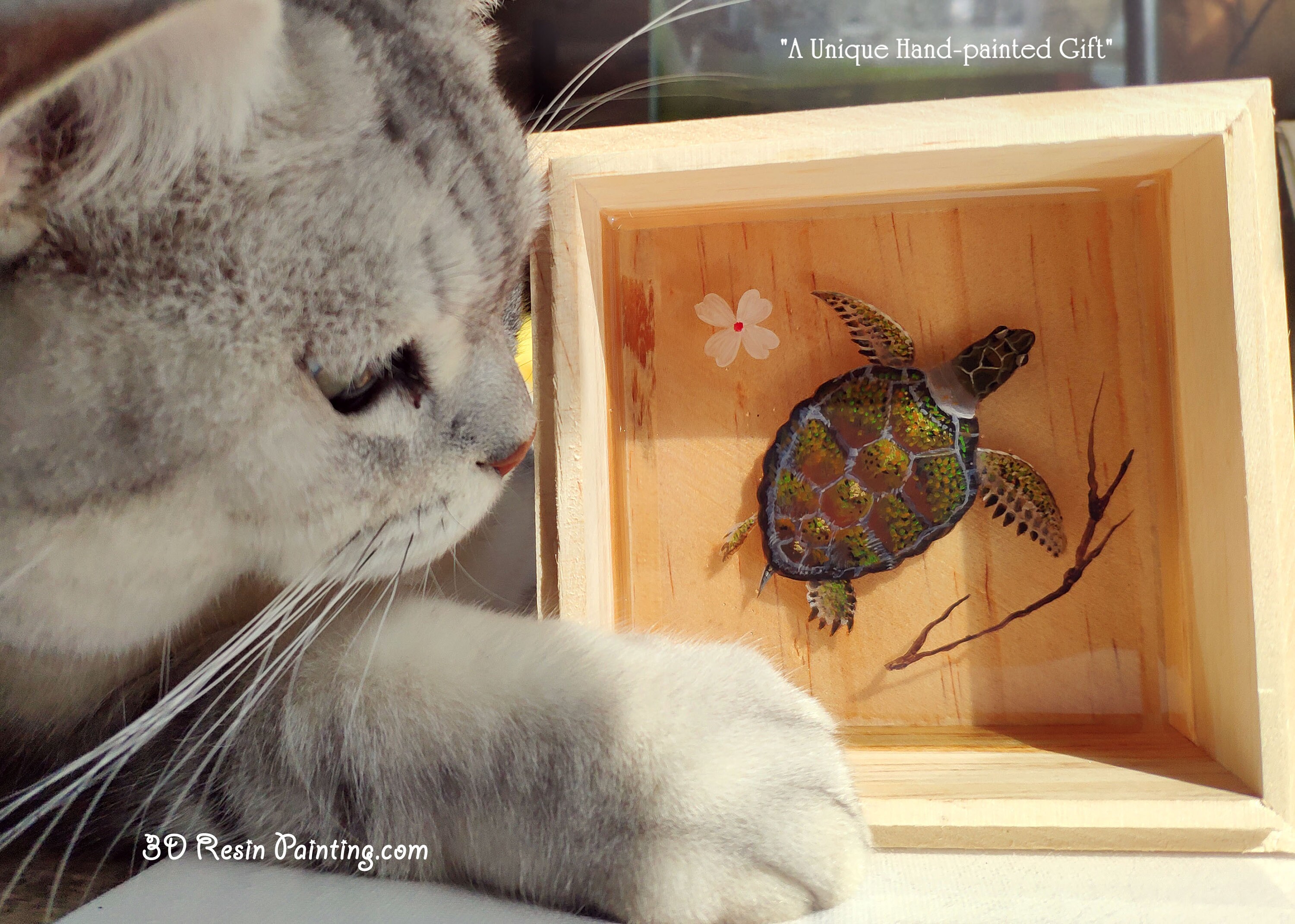 Lovely sea turtle resin painting in the wooden box tortoise | Etsy