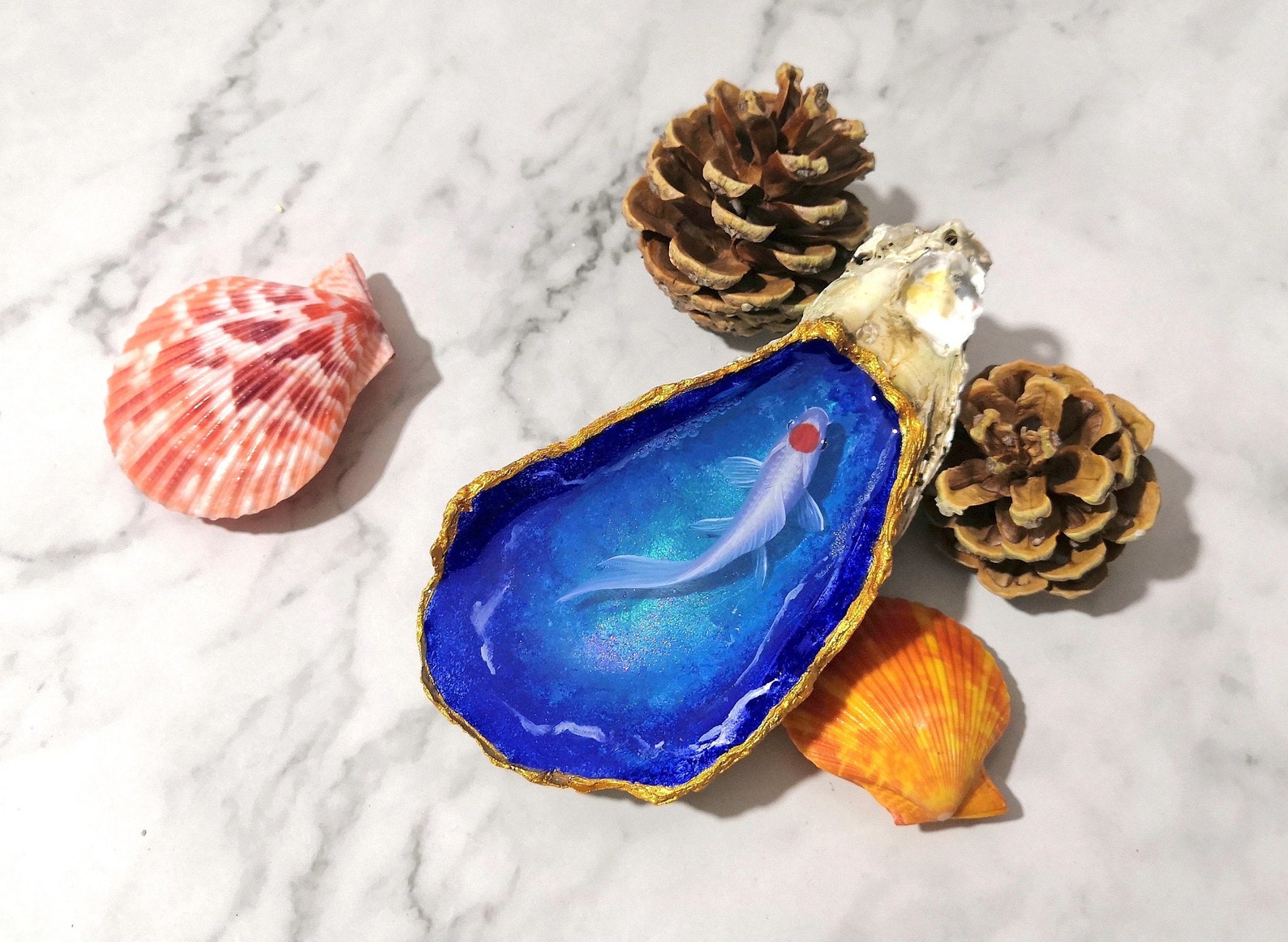3D Resin Tancho Koi Fish in Oyster Shell Artwork Fish - Etsy