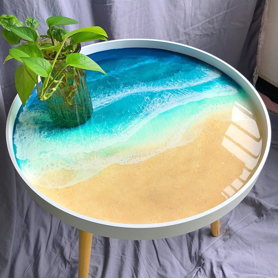 15" Ocean End Table, Nightstand, Resin Table, Live Edge Coffee Table ...