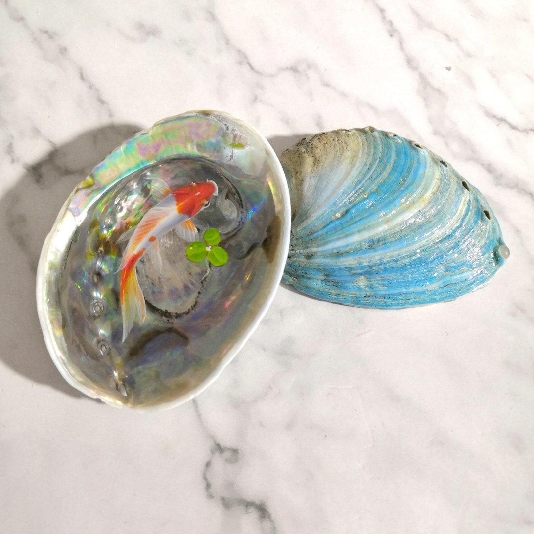Hand-painted Koi Fish Resin Art – Abalone Shell Feng Shui Decor - Etsy