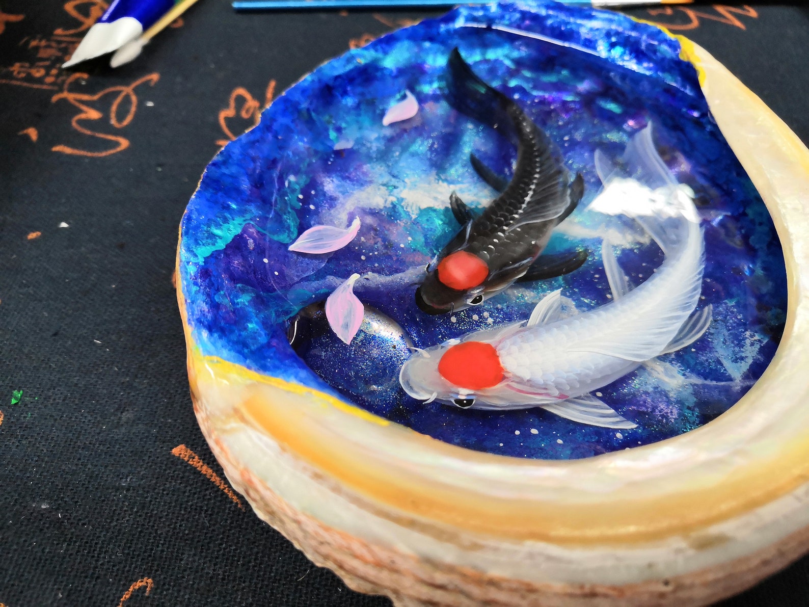 Handmade Yin & Yang Koi Fish in Abalone Shell Resin Art - Etsy