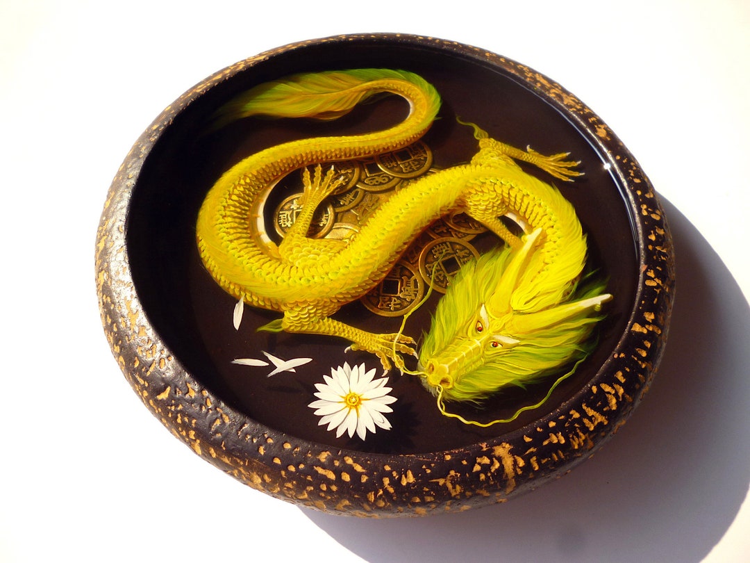 Golden Hydra Dragon Resin Art, Ceramic Bowl, 3D Painting - Etsy