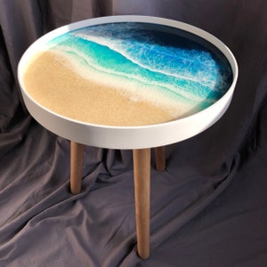 15" Ocean End Table, Nightstand, Resin Table, Live Edge Coffee Table ...
