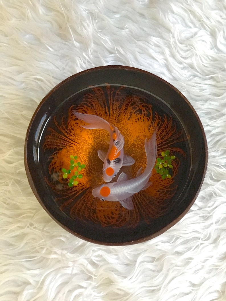 Handmade Koi Fish Resin Painting – Acrylic Coconut Bowl, Feng Shui Art ...
