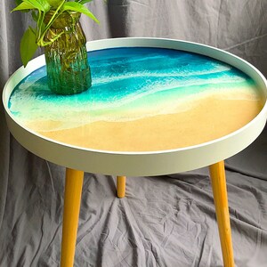 15" Ocean End Table, Nightstand, Resin Table, Live Edge Coffee Table, Living Room Furniture ...