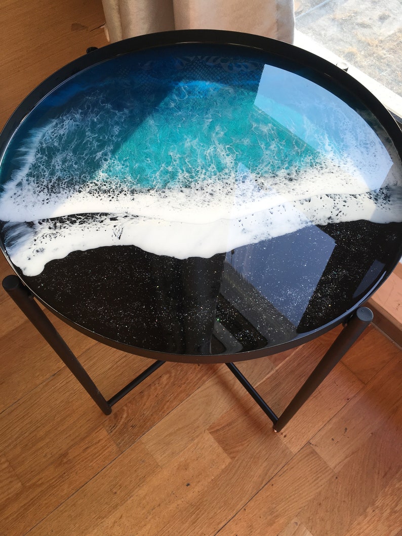 18" Ocean End Table, Nightstand, Resin Table, Live Edge Coffee Table ...