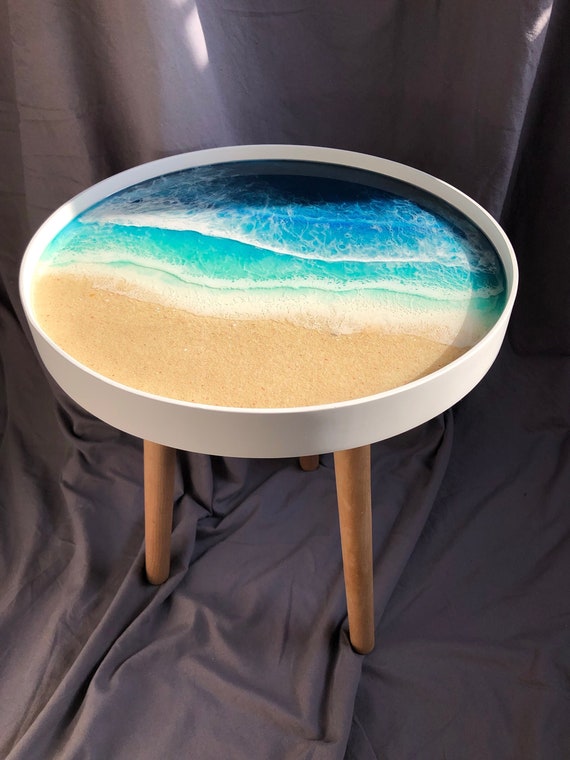 15 Ocean End Table Nightstand Resin Table Live Edge - Etsy