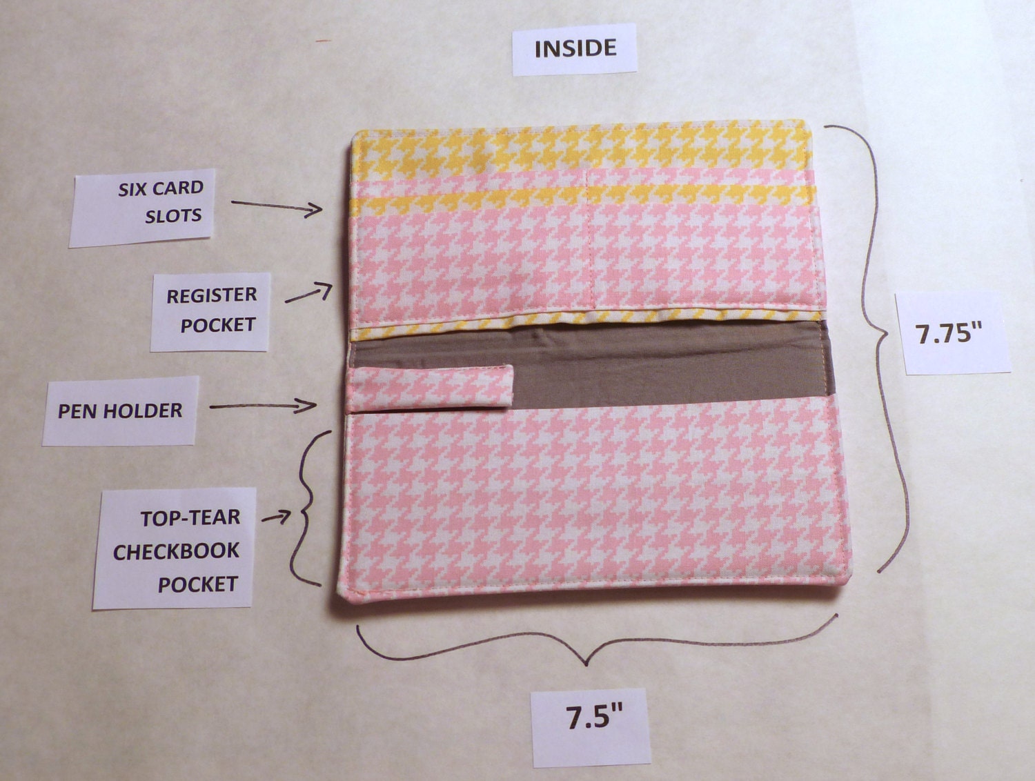 Pink/white Houndstooth Checkbook Cover - Etsy