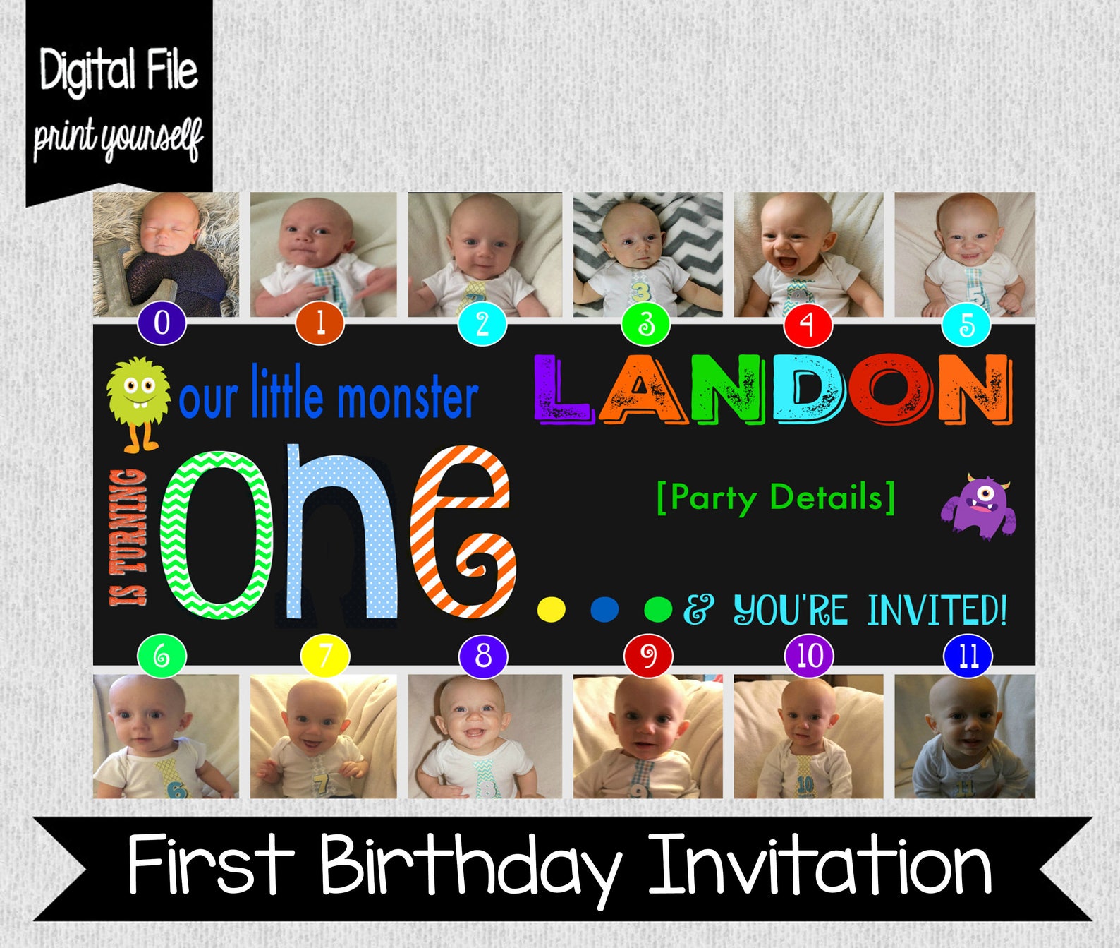 First Birthday Photo Collage Invitation First Birthday - Etsy