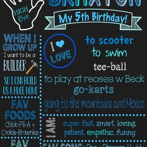 Blue Ombre Boys 5th Birthday Chalkboard Sign - Printable 5th Birthday ...