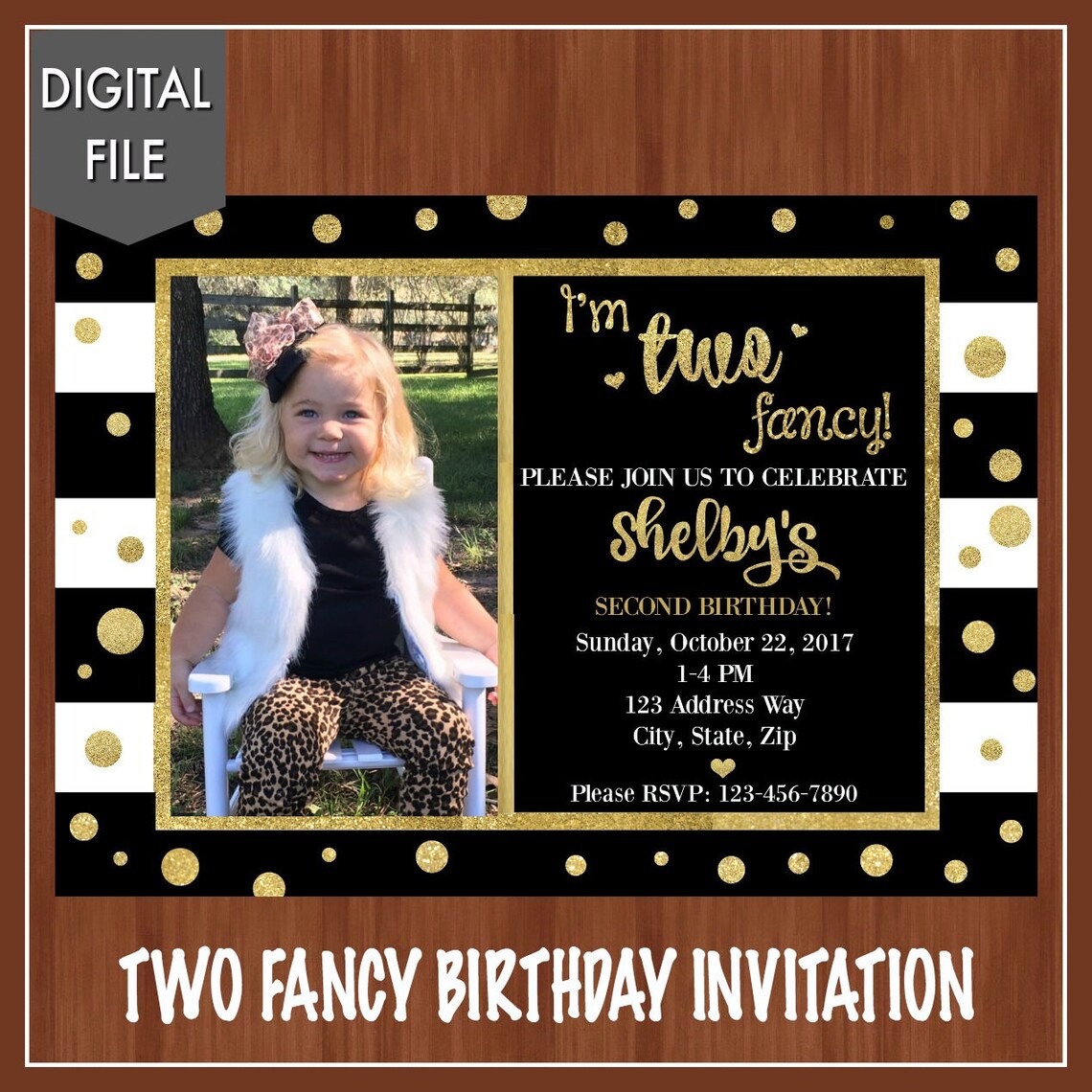 Two Fancy Birthday Invitation I'm Two Fancy Black and - Etsy