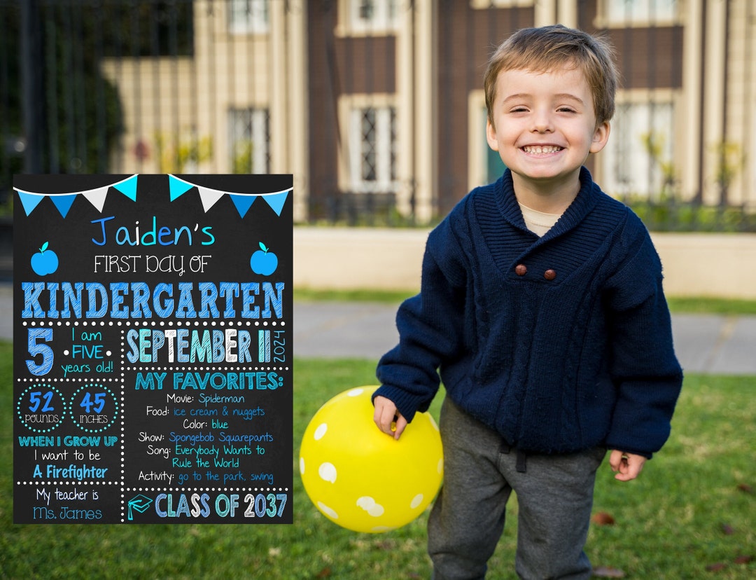 Blue First Day of School Sign - First Day of Kindergarten - Any Grade ...