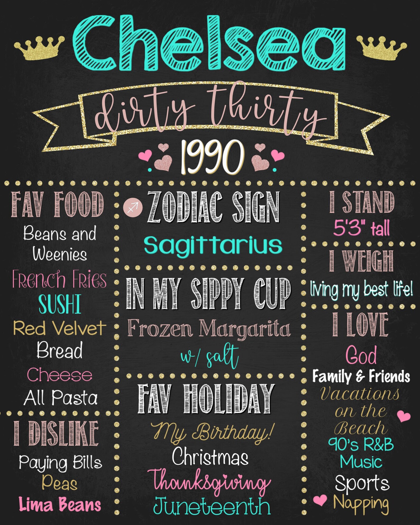 Dirty Thirty Chalkboard Sign - Print Yourself - Pink, Blue, Glitter ...