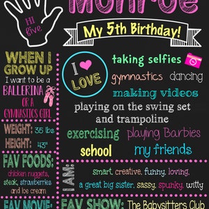 Girls 5th Birthday Chalkboard Sign - Printable 5th Birthday Chalkboard ...