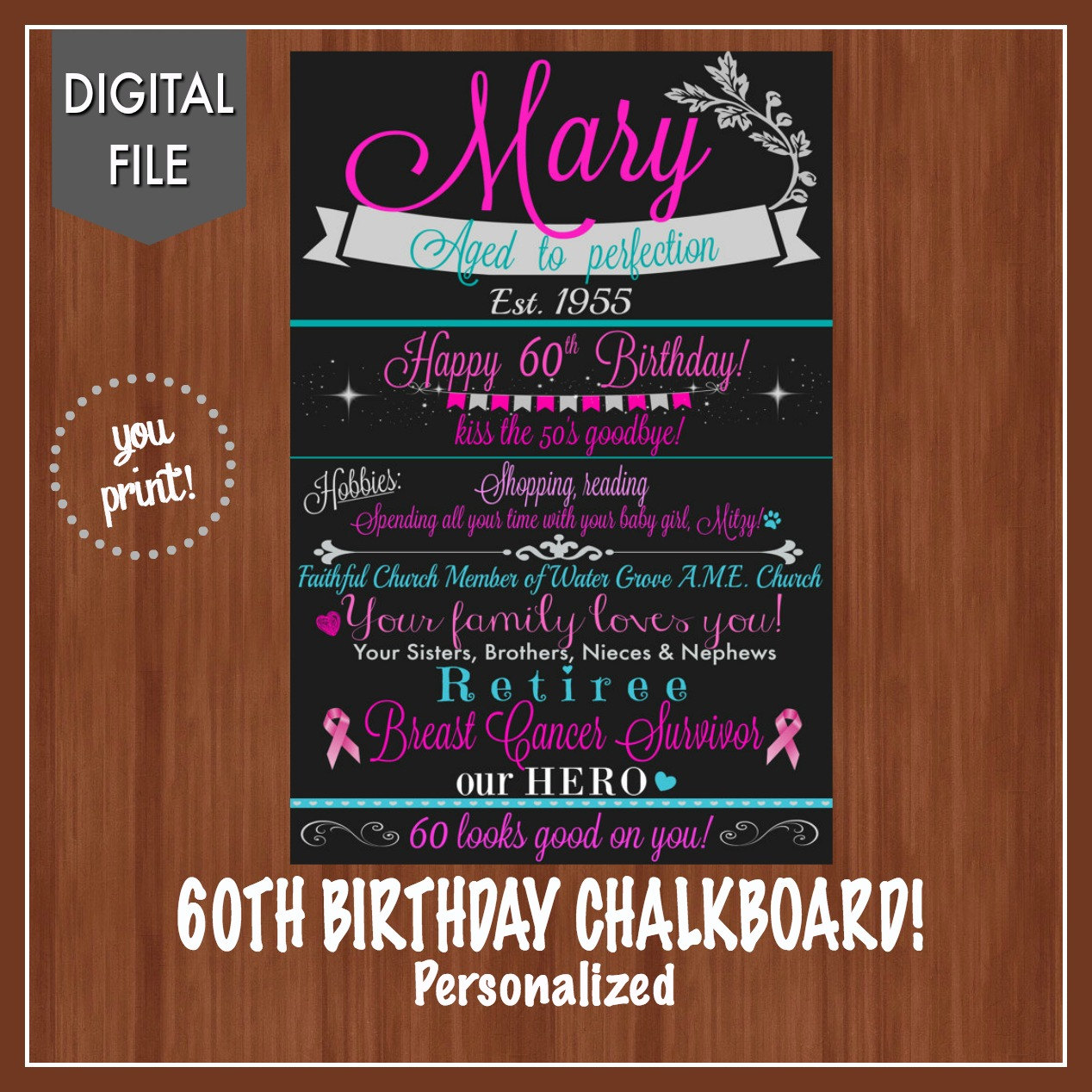 60th Birthday Board File PERSONALIZED Aged to Perfection | Etsy