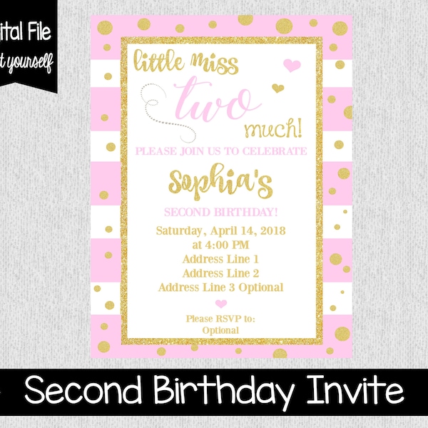 Little Miss Two Cute Invitations - Etsy