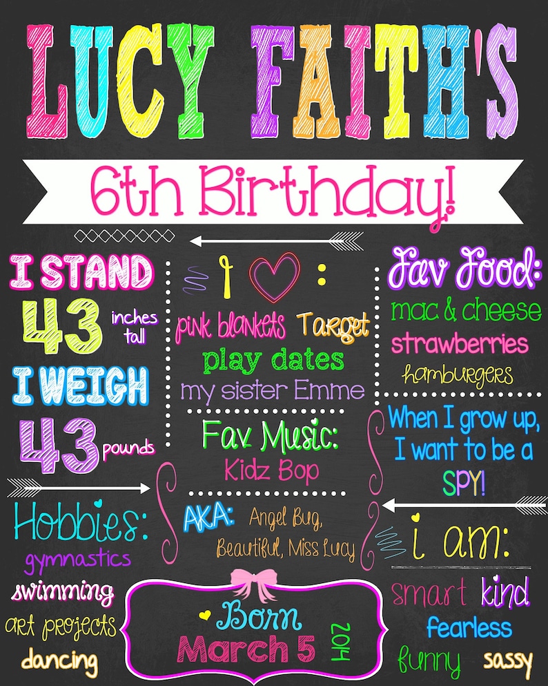 Neon 6th Birthday Chalkboard Sign Printable Birthday | Etsy