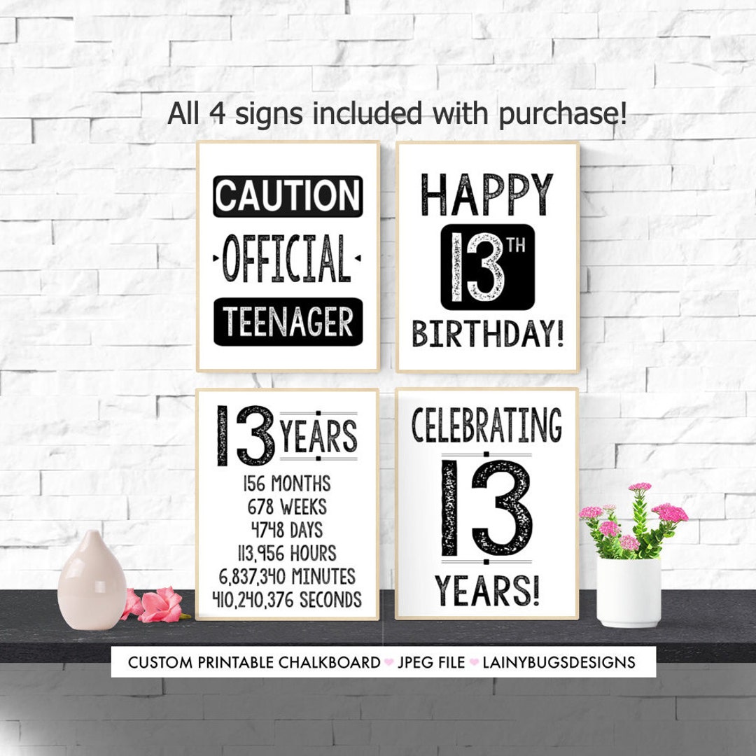 Printable 13th Birthday Signs - Fun 13th Birthday Party Decor - Boy or ...