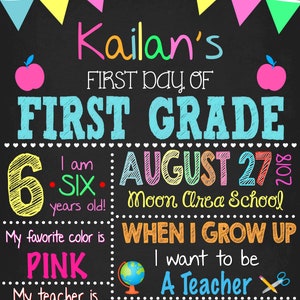 First Day of Kindergarten Chalkboard Sign - DIGITAL - Girl's First Day ...