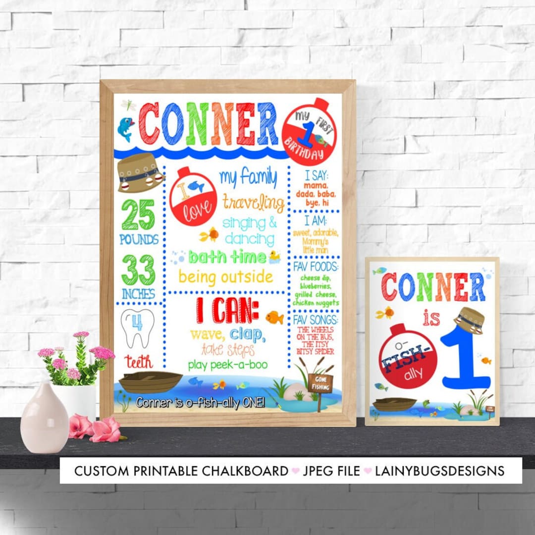 O-fish-ally One Birthday Chalkboard -print Yourself Boy's First ...