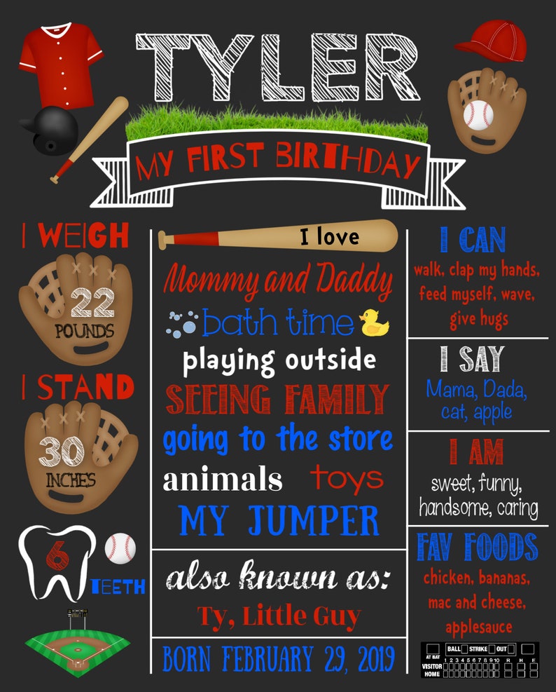 Baseball First Birthday Chalkboard Sign Printable First - Etsy