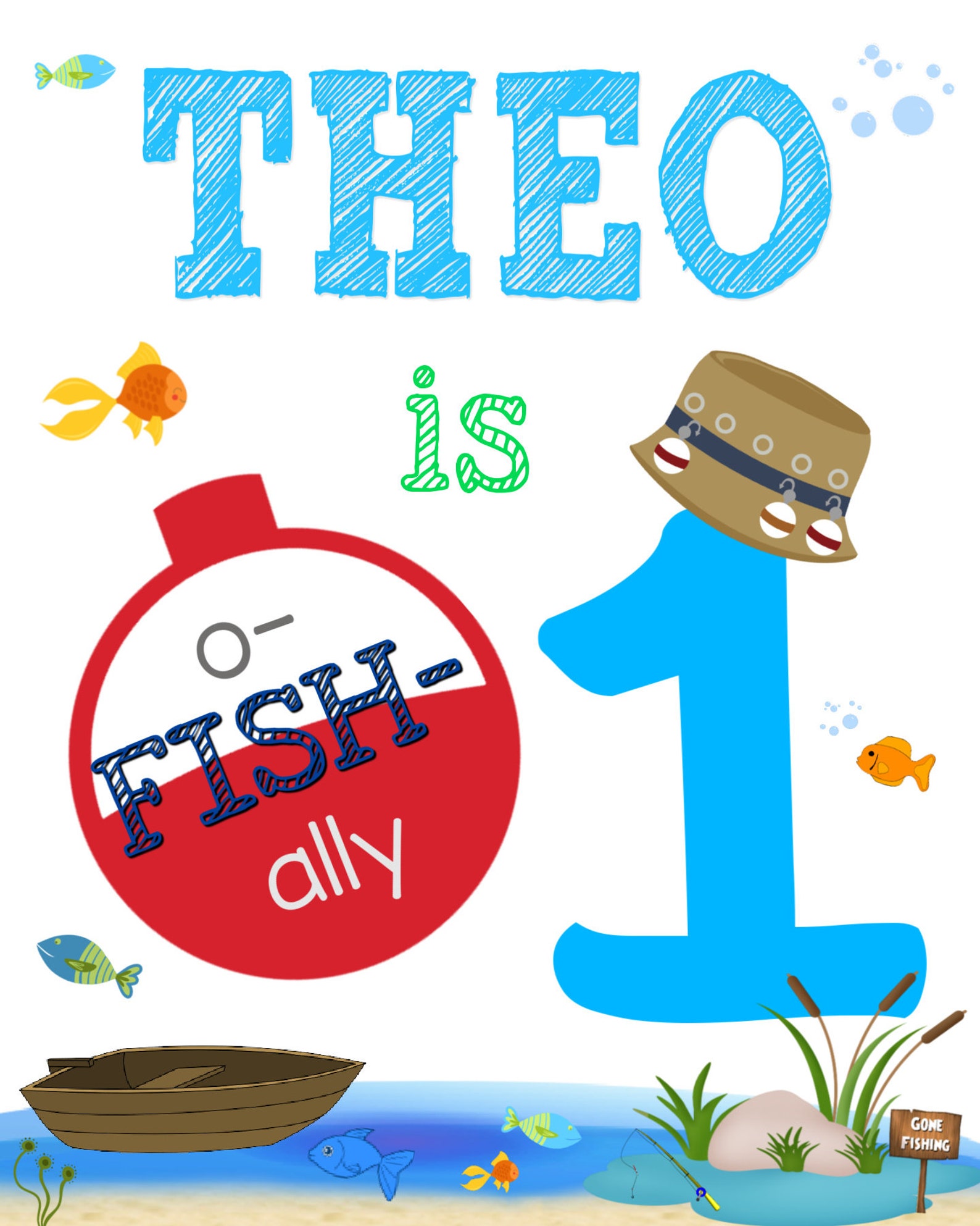 O-fish-ally One First Birthday Sign - White Background - Print Yourself ...