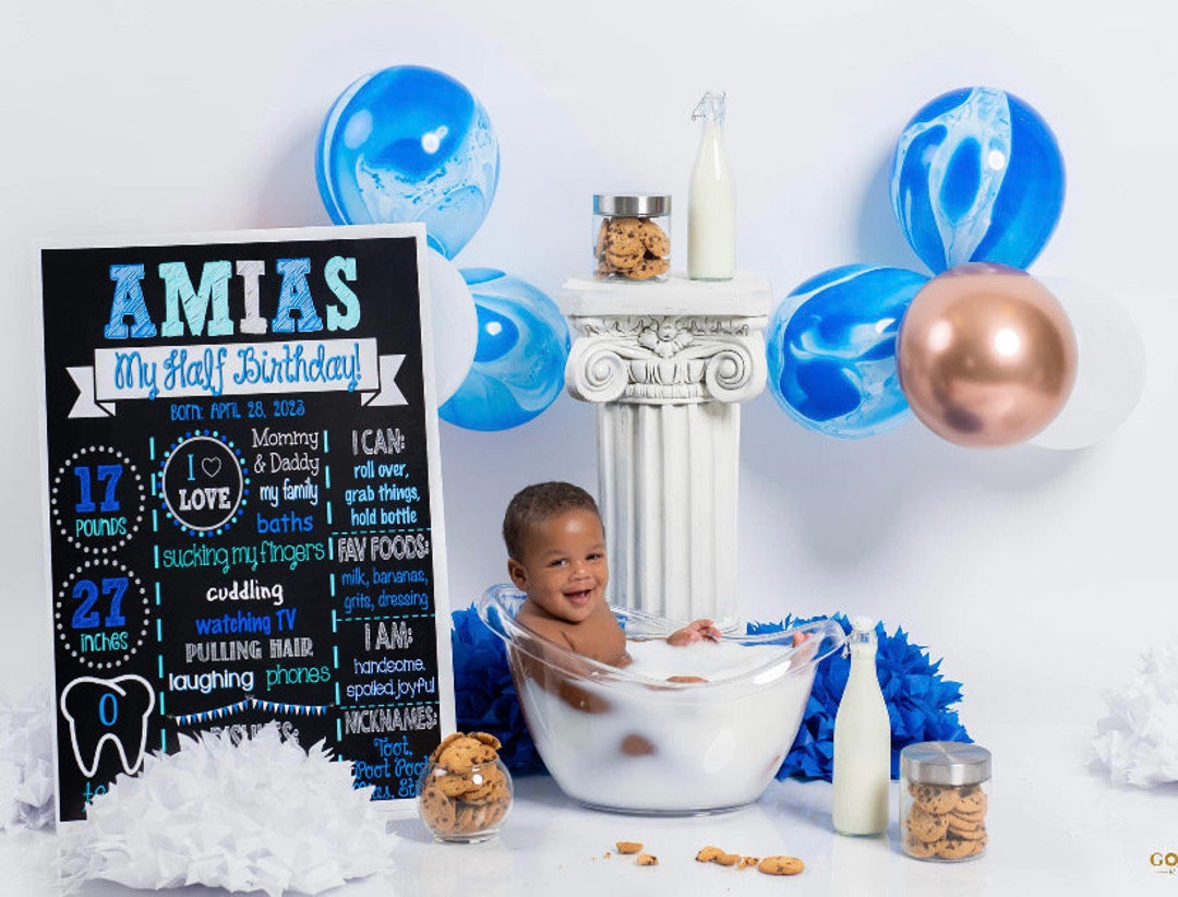 Boy's Half Birthday Chalkboard Sign - Print Yourself - Blue Half ...