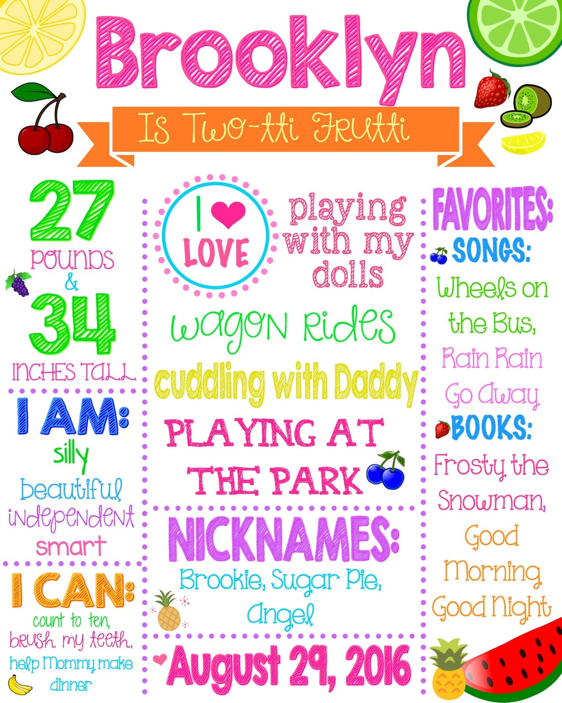 Two-tti Fruity Second Birthday Poster - Girls Second Birthday Poster ...