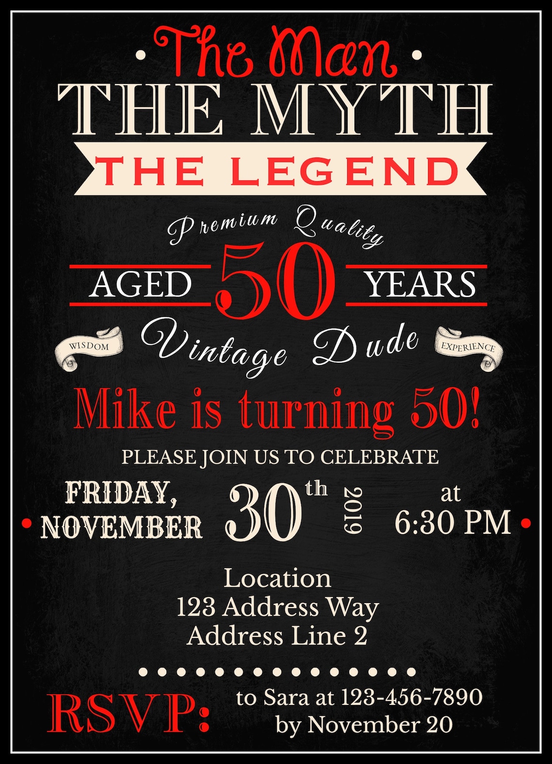 Vintage Dude 50th Birthday Party Invitations Print Yourself Etsy