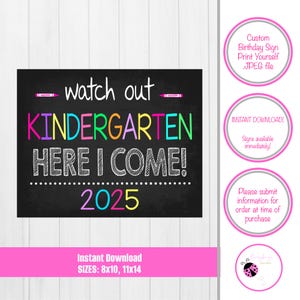 Watch Out Kindergarten Here I Come Sign - Instant - 8x10, 11x14 ...