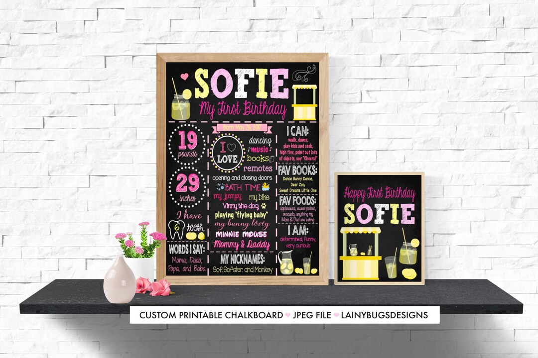 Lemonade Stand Chalkboard - Digital - Lemonade Stand First Birthday ...