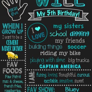 Boys 5th Birthday Chalkboard Sign - Printable 5th Birthday Sign - High ...